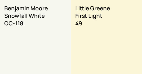 Benjamin Moore Snowfall White vs. Little Greene First Light comparison