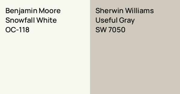 Benjamin Moore Snowfall White vs. Sherwin Williams Useful Gray comparison