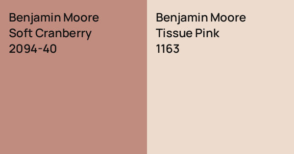 Benjamin Moore Soft Cranberry vs. Benjamin Moore Tissue Pink comparison