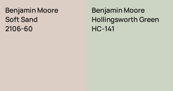 Benjamin Moore Soft Sand vs. Benjamin Moore Hollingsworth Green comparison