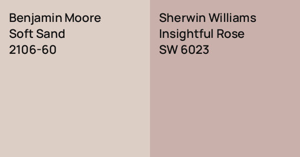 Benjamin Moore Soft Sand vs. Sherwin Williams Insightful Rose comparison