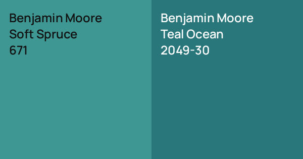 Benjamin Moore Soft Spruce vs. Benjamin Moore Teal Ocean comparison