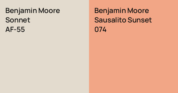 Benjamin Moore Sonnet vs. Benjamin Moore Sausalito Sunset comparison