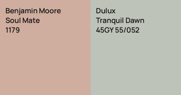 Benjamin Moore Soul Mate vs. Dulux Tranquil Dawn comparison