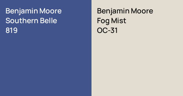Benjamin Moore Southern Belle vs. Benjamin Moore Fog Mist comparison