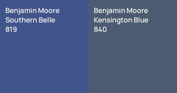 Benjamin Moore Southern Belle vs. Benjamin Moore Kensington Blue comparison