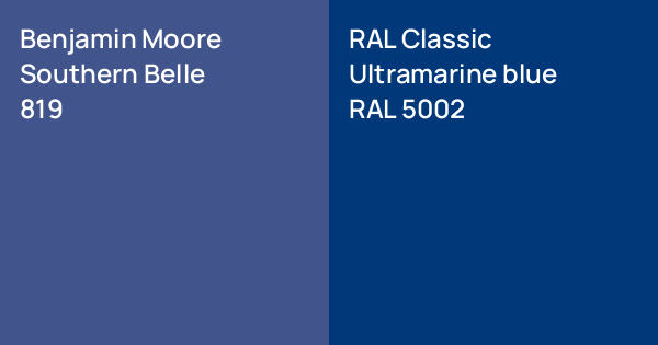 Benjamin Moore Southern Belle vs. RAL Classic Ultramarine blue comparison