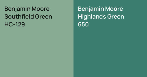 Benjamin Moore Southfield Green vs. Benjamin Moore Highlands Green comparison