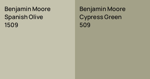 Benjamin Moore Spanish Olive vs. Benjamin Moore Cypress Green comparison