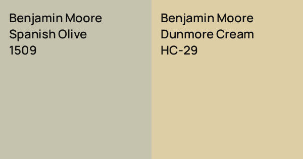 Benjamin Moore Spanish Olive vs. Benjamin Moore Dunmore Cream comparison