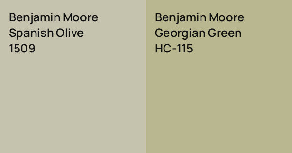 Benjamin Moore Spanish Olive vs. Benjamin Moore Georgian Green comparison