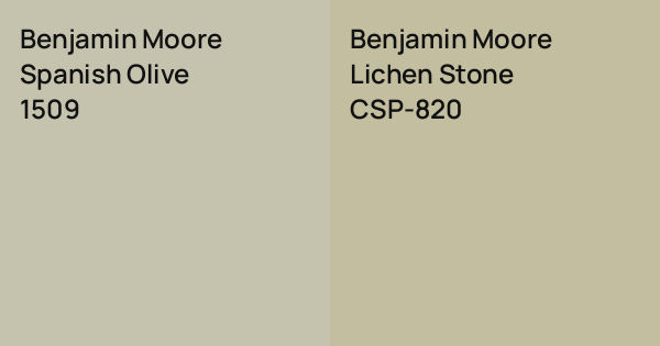 Benjamin Moore Spanish Olive vs. Benjamin Moore Lichen Stone comparison