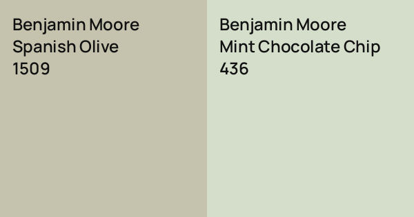 Benjamin Moore Spanish Olive vs. Benjamin Moore Mint Chocolate Chip ...