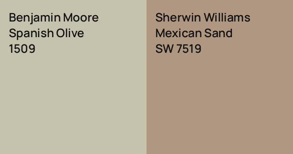 Benjamin Moore Spanish Olive vs. Sherwin Williams Mexican Sand comparison