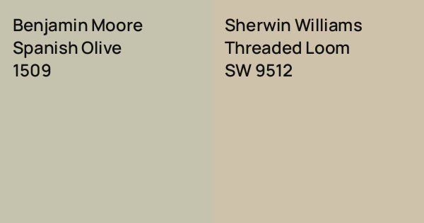 Benjamin Moore Spanish Olive vs. Sherwin Williams Threaded Loom comparison