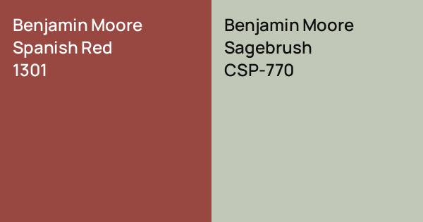 Benjamin Moore Spanish Red vs. Benjamin Moore Sagebrush comparison