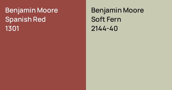 Benjamin Moore Spanish Red vs. Benjamin Moore Soft Fern comparison