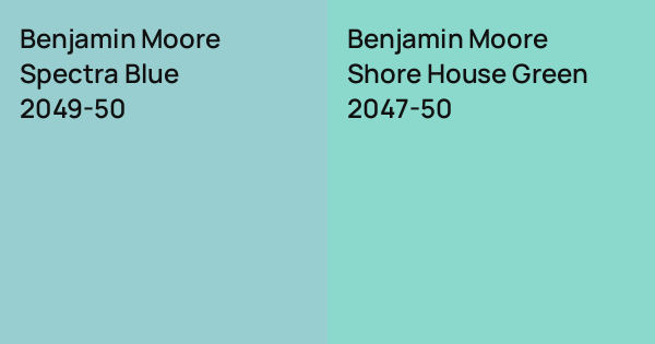 Benjamin Moore Spectra Blue vs. Benjamin Moore Shore House Green comparison