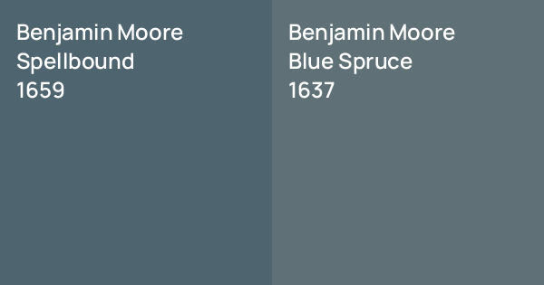Benjamin Moore Spellbound vs. Benjamin Moore Blue Spruce comparison