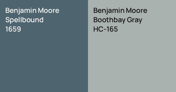 Benjamin Moore Spellbound vs. Benjamin Moore Boothbay Gray comparison
