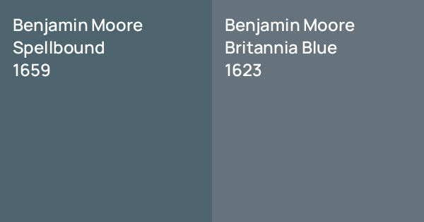 Benjamin Moore Spellbound vs. Benjamin Moore Britannia Blue comparison