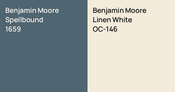 Benjamin Moore Spellbound vs. Benjamin Moore Linen White comparison