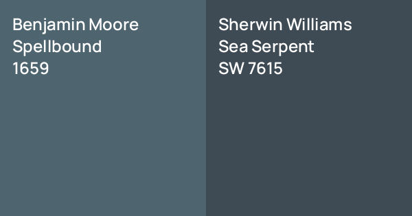 Benjamin Moore Spellbound vs. Sherwin Williams Sea Serpent comparison