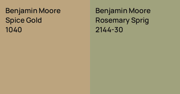 Benjamin Moore Spice Gold vs. Benjamin Moore Rosemary Sprig comparison