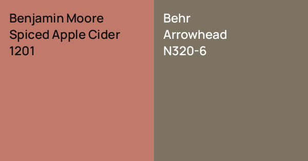 Benjamin Moore Spiced Apple Cider vs. Behr Arrowhead comparison