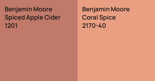 Benjamin Moore Spiced Apple Cider vs. Benjamin Moore Coral Spice comparison