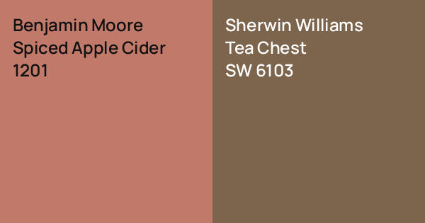Benjamin Moore Spiced Apple Cider vs. Sherwin Williams Tea Chest comparison