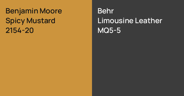 Benjamin Moore Spicy Mustard vs. Behr Limousine Leather comparison