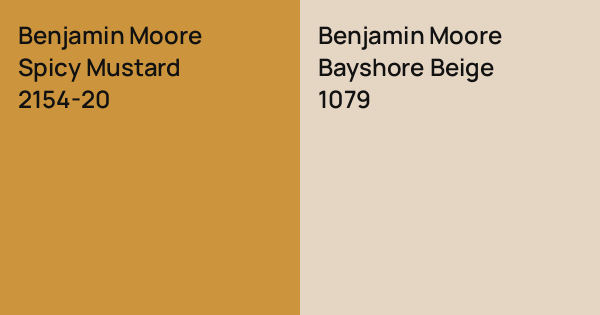 Benjamin Moore Spicy Mustard vs. Benjamin Moore Bayshore Beige comparison