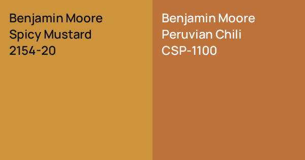Benjamin Moore Spicy Mustard vs. Benjamin Moore Peruvian Chili comparison