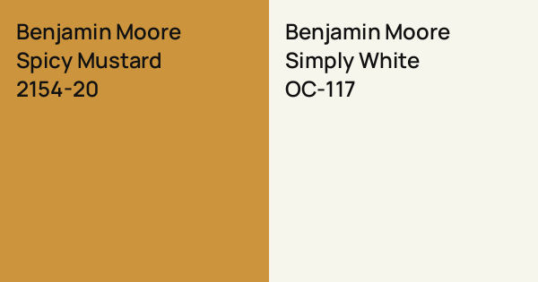 Benjamin Moore Spicy Mustard vs. Benjamin Moore Simply White comparison