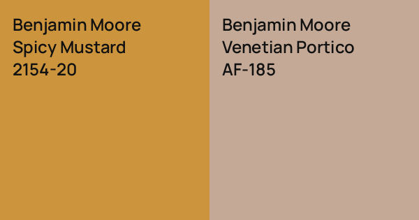 Benjamin Moore Spicy Mustard vs. Benjamin Moore Venetian Portico comparison