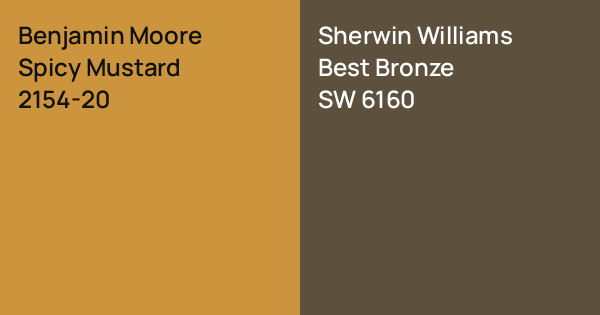 Benjamin Moore Spicy Mustard vs. Sherwin Williams Best Bronze comparison