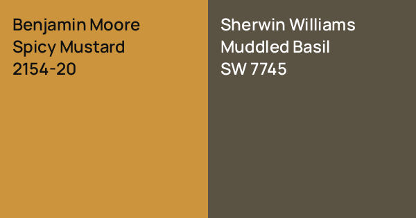 Benjamin Moore Spicy Mustard vs. Sherwin Williams Muddled Basil comparison