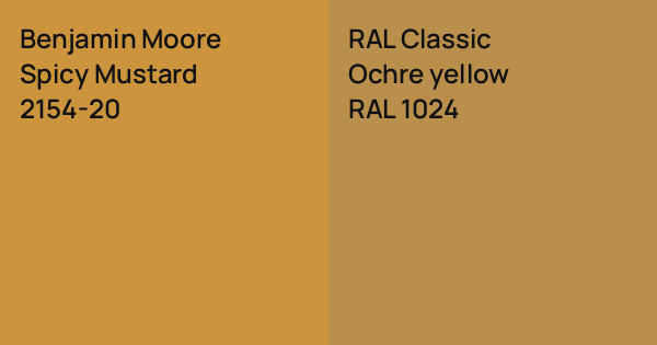 Benjamin Moore Spicy Mustard vs. RAL Classic Ochre yellow comparison