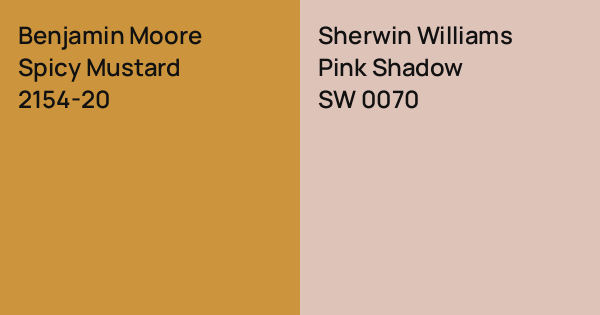 Benjamin Moore Spicy Mustard vs. Sherwin Williams Pink Shadow comparison