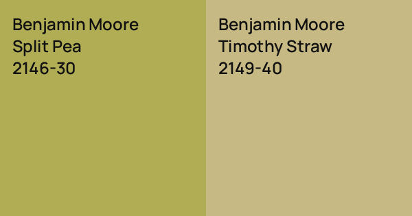 Benjamin Moore Split Pea vs. Benjamin Moore Timothy Straw comparison