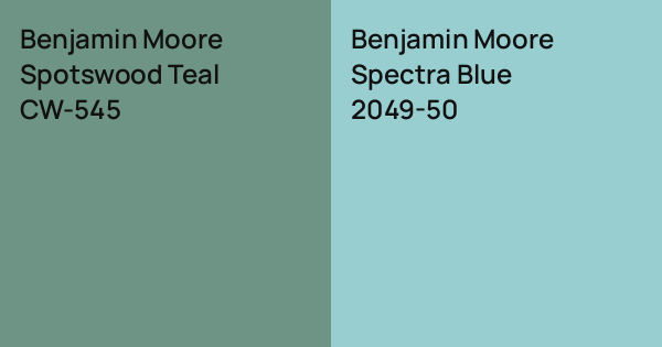 Benjamin Moore Spotswood Teal vs. Benjamin Moore Spectra Blue comparison