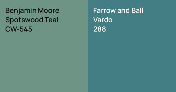 Benjamin Moore Spotswood Teal vs. Farrow and Ball Vardo comparison