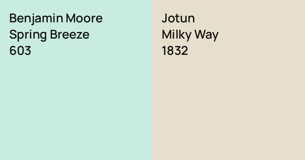 Benjamin Moore Spring Breeze vs. Jotun Milky Way comparison