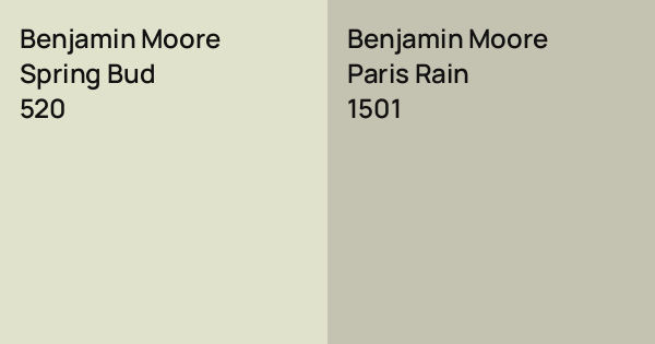 Benjamin Moore Spring Bud vs. Benjamin Moore Paris Rain comparison