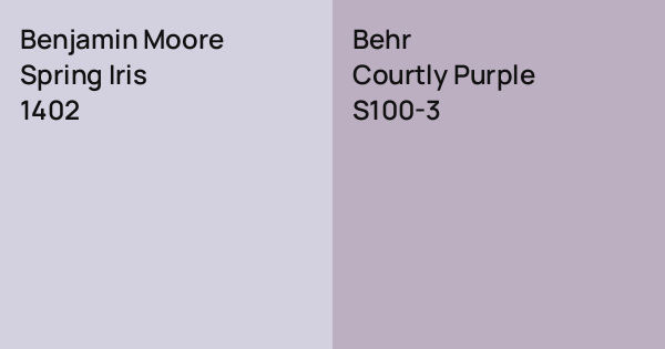 Benjamin Moore Spring Iris vs. Behr Courtly Purple comparison