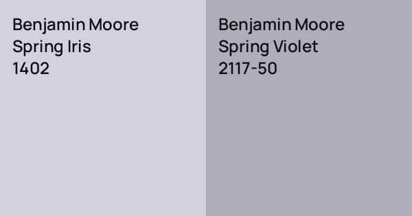 Benjamin Moore Spring Iris vs. Benjamin Moore Spring Violet comparison