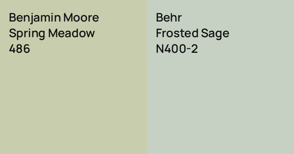 Benjamin Moore Spring Meadow vs. Behr Frosted Sage comparison