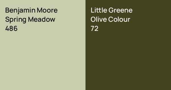 Benjamin Moore Spring Meadow vs. Little Greene Olive Colour comparison