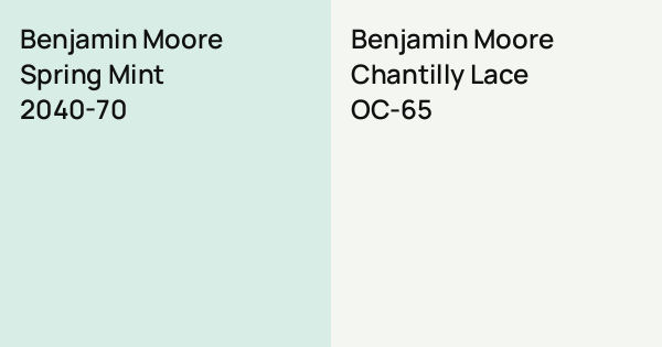 Benjamin Moore Spring Mint vs. Benjamin Moore Chantilly Lace comparison